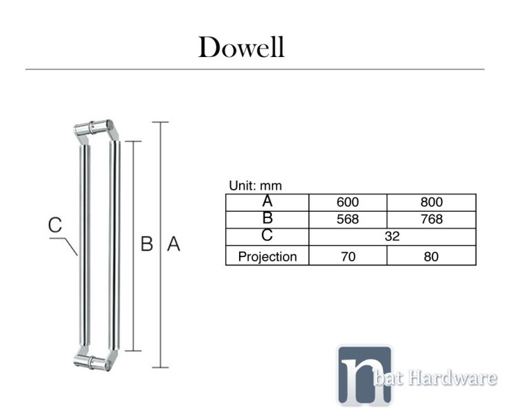 Dowell Entry Door Pull 600mm Single | nBat Hardware