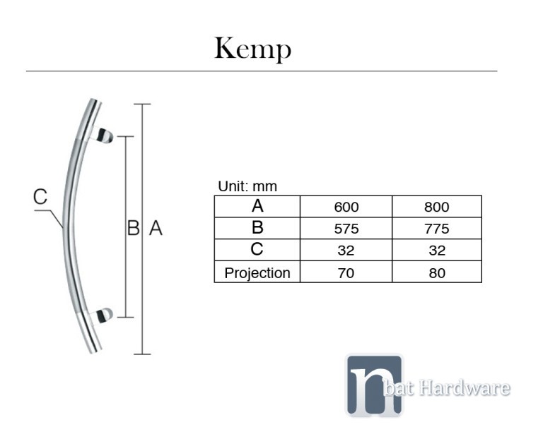600mm Single Door Pull Handle kemp Series | nBat Hardware