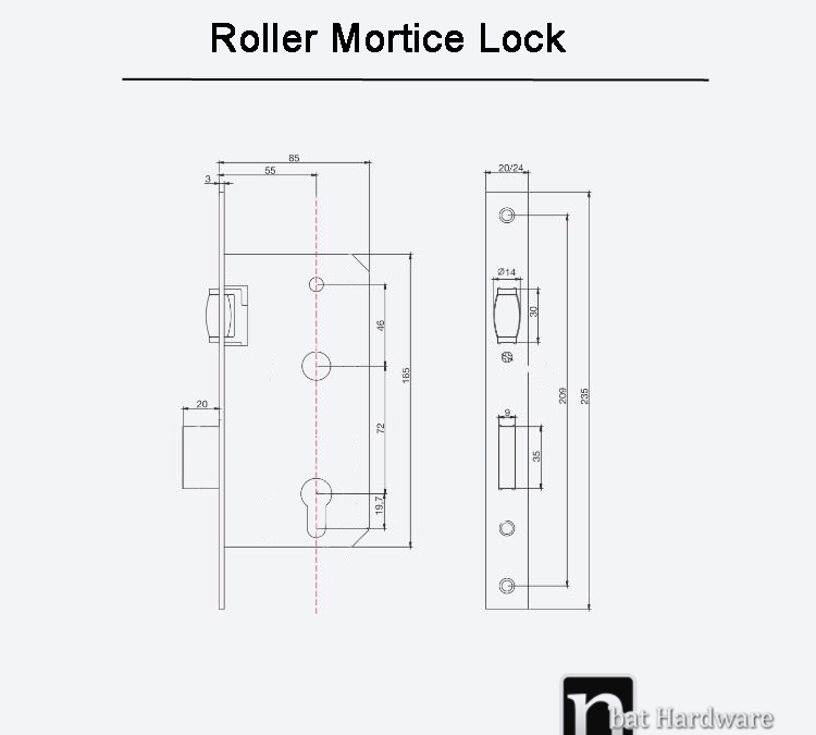 roller mortise lock drawing | nBat Hardware