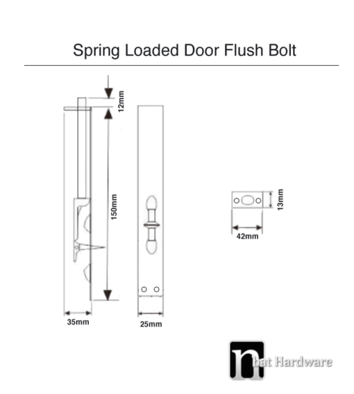 Matt Black Spring loaded Door Flush Bolt | nBat Hardware