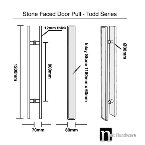 Black Stone Faced 1200mm Black Door Pulls | nBat Hardware