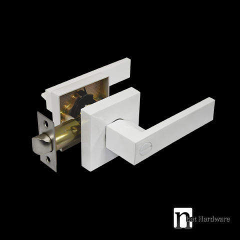 Square Pure White Privacy Door Handles | nBat Hardware