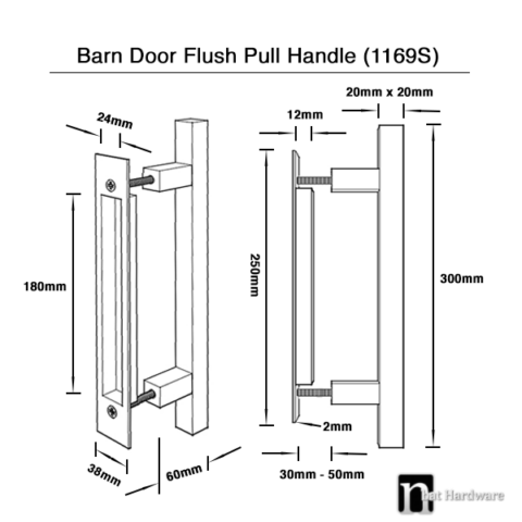 Brass Finish Barn Door Flush Pull Handle | nBat Hardware