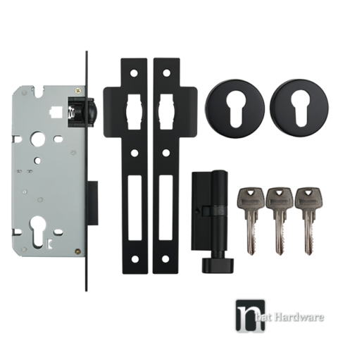 Heavy Duty Black Round Plated Roller Mortice Lock | nBat Hardware