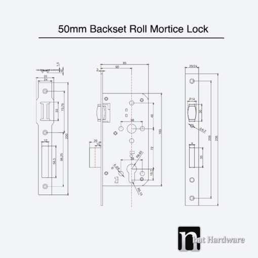 Heavy Duty Black Round Plated Roller Mortice Lock | nBat Hardware