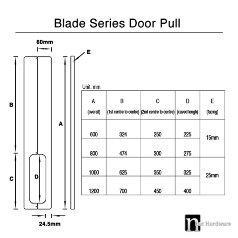 800mm Black Single Door Pull - Blade Series| nBat Hardware