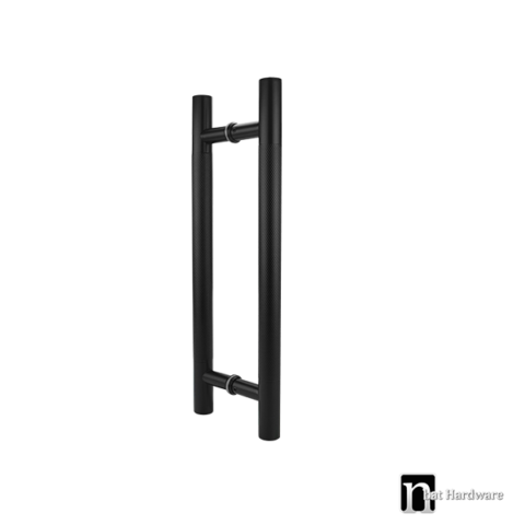 400mm Round Knurled Grip Door Pulls - Matt Black Finish