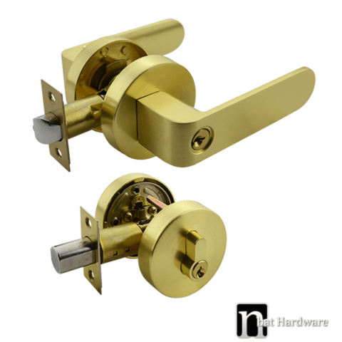 Brushed Brass Entry Lock Set with Deadbolt - Preston Series